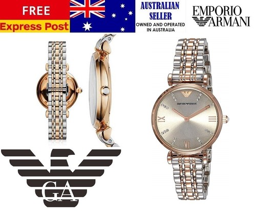 NEW EMPORIO ARMANI CLASSIC AR1840 SILVER/ROSE GOLD TWO-TONE LADIES ...