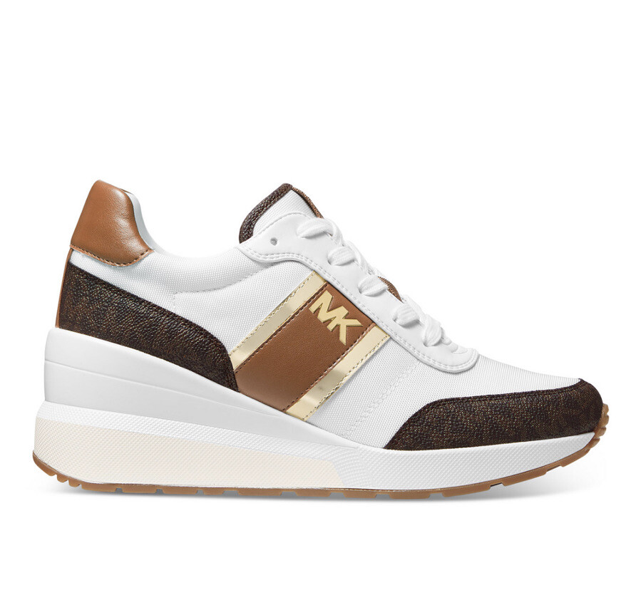 Michael Kors Mabel Brown White MK Logo Trainer Wedges Sneakers Shoes 7. ...