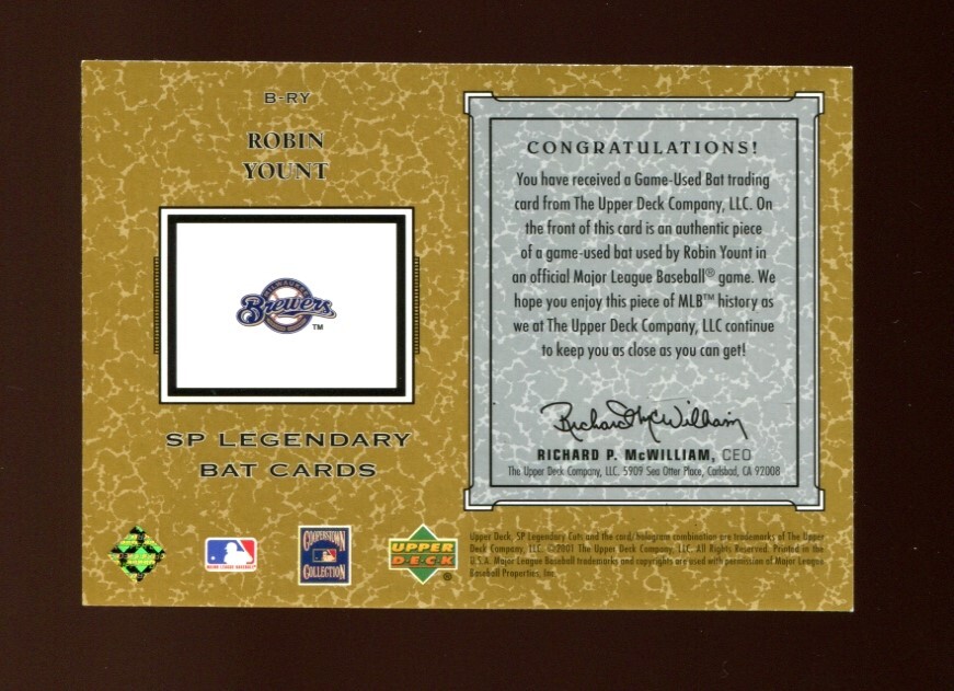 2002 Upper Deck Legendary Cuts Robin Yount Game Used Bat Card | eBay
