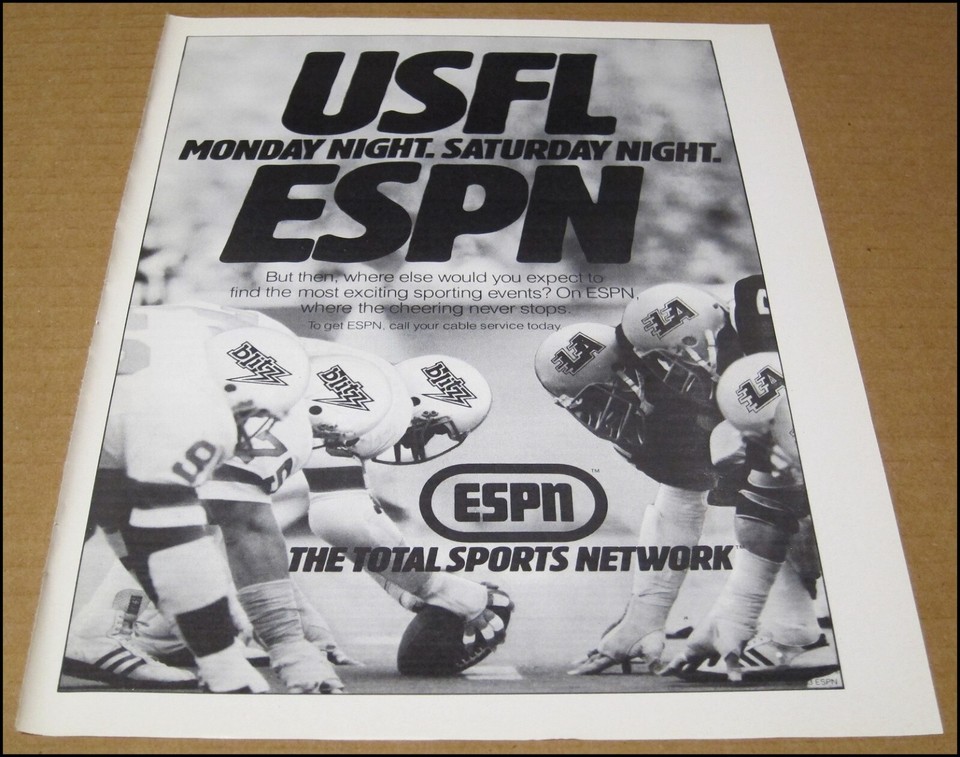 1983 USFL on ESPN Print Ad Advertisement Chicago Blitz vs Los Angeles ...