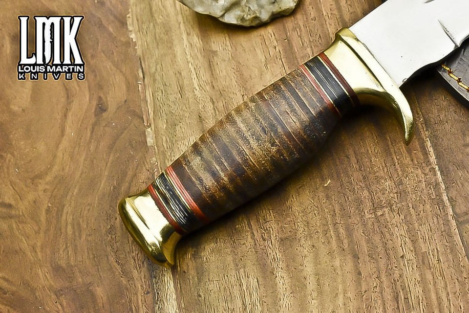 LMK Hand Crafted Bowie Knife D2 Tool Steel Stag Leather Brass Guard EDC ...