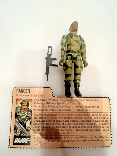 GI JOE~1982 STALKER~TIGHT JOINTS~STRAIGHT ARM V~100% V1~COMPLETE & CARD ...
