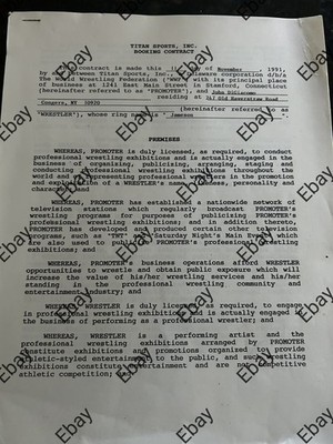 Jameson Winger WWF Contract Autographed Signed by Vince McMahon WWE ...