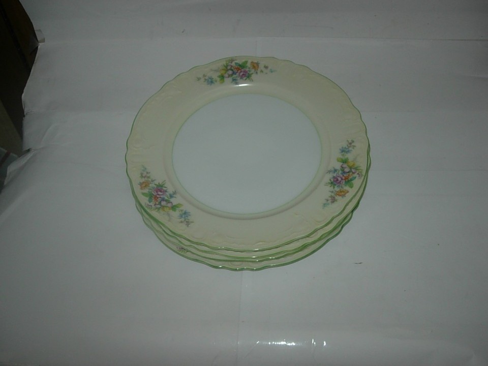 4 Embassy China Japan Scrolls Floral Green Trim DINNER PLATES | eBay