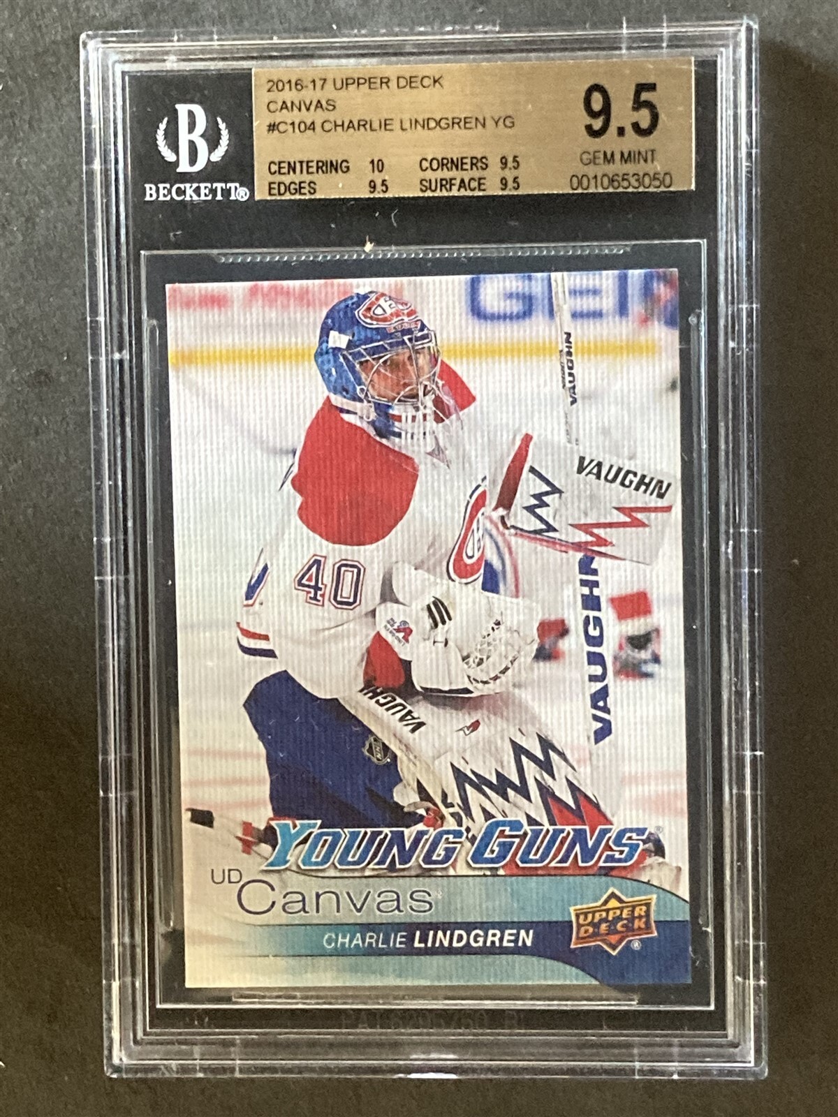 2016-17 Upper Deck Canvas Young Guns Charlie Lindgren All Subs Gem BGS ...