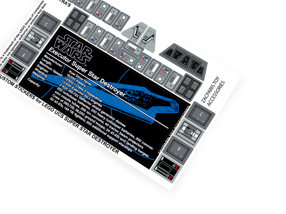 CUSTOM REPLACEMENT STICKERS for Set 10221 SUPER STAR DESTROYER with ...