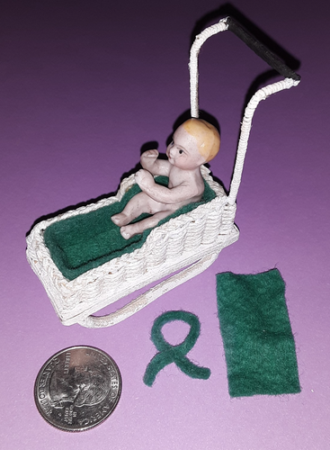Antique German Bisque 1.5 Doll Miniature Baby Bassinet Wicker Sled ...