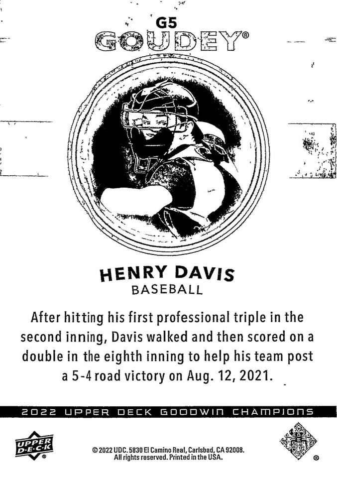 2022 Upper Deck Goodwin Champions Black & White Goudey Henry Davis #G5 ...