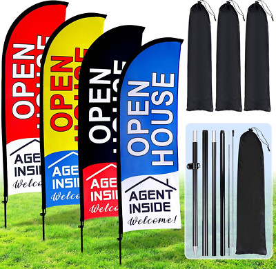 4 Pack Open House Flags Signs for Real Estate Agents 7X5.4 Ft Feather ...