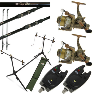 CAMO CARP FISHING SET UP 2 X 12FT CARP RODS + 2 X CARP REELS + 2 X ...