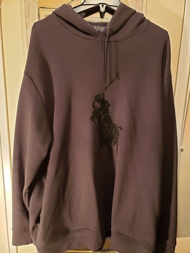 Polo Ralph Lauren Black Double Knit Big Pony Logo Hoodie Sweatshirt ...