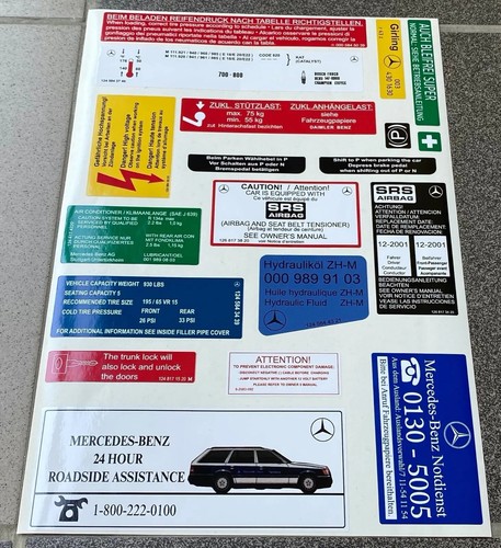 Mercedes-Benz W124 C124 S124 Decal Set Stickers Set For All Models Best ...