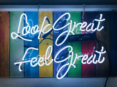 Look Great Feel Great Neon Sign Light Acrylic 17"x14" Glass Beer Bar ...