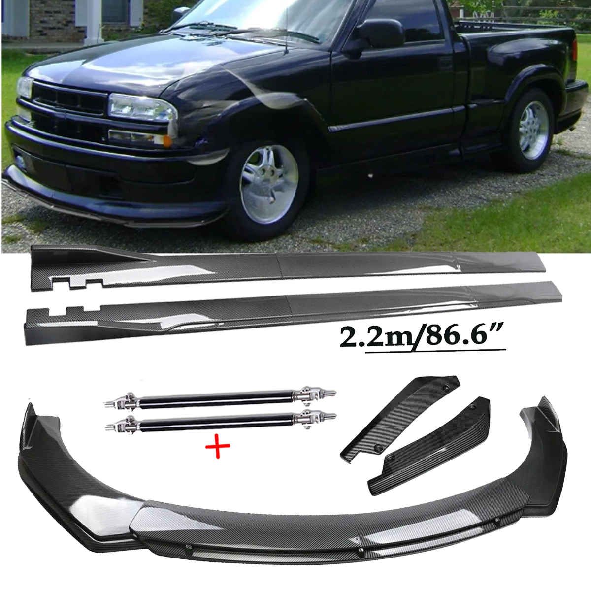 For Chevrolet Chevy S10 Carbon Fiber Front Bumper Lip Spoiler Side ...