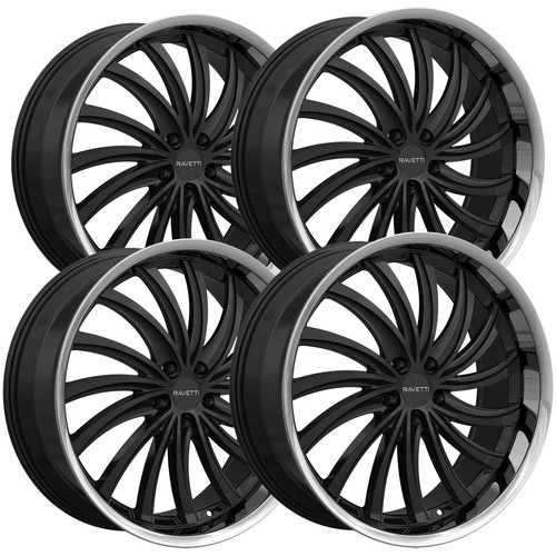 (Set of 4) Ravetti M15 22x9 5x120 +40mm Gloss Black/SSL Wheels Rims 22 ...