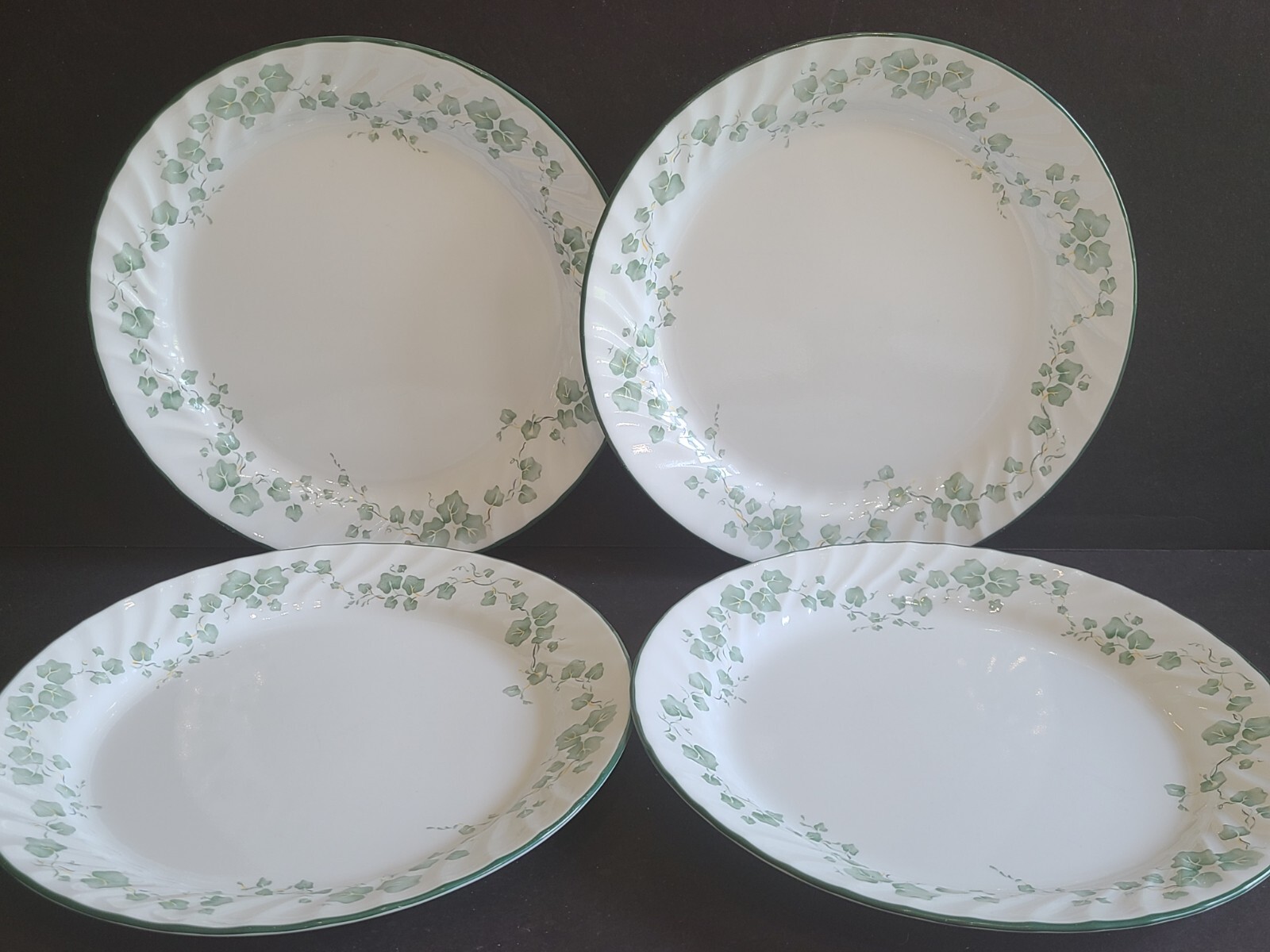 Corelle Callaway Ivy Set of 4 Swirl Dinner Plates 10.25" Green Rim on ...