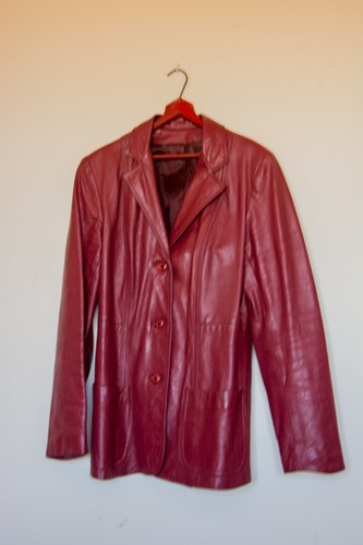 Ladie's Burgundy Leather Jacket Large/Tall | eBay