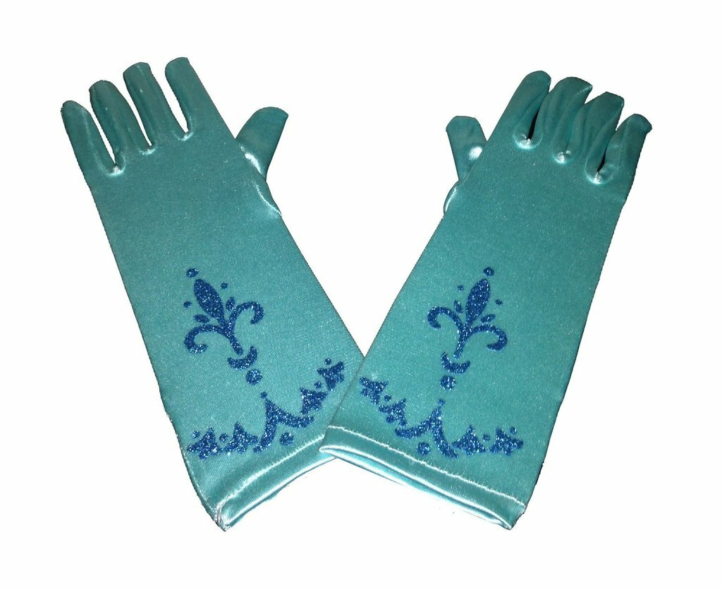Frozen Dress Elsa Blue Silver Princess Girls play party gloves UK stock ...