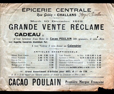 CHALLANS (85) EPICERIE CENTRALE "RICOLLEAU" Affiche Publicité CACAO ...