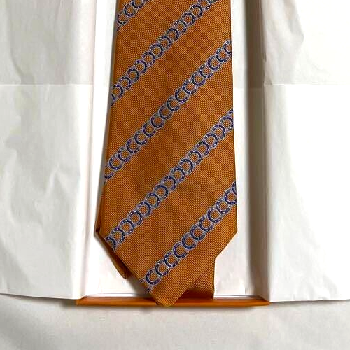 HERMES H Pattern Silk Neck Tie Striped Horseshoe Orange W/Box Unused ...