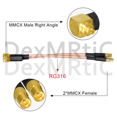 MMCX Male Right Angle to 2X MMCX Female Straight Y Type Splitter Cable ...