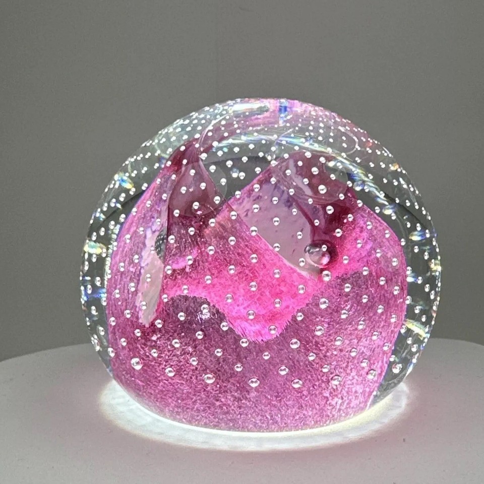 Vintage Caithness Glass Art Paperweight Cauldron Pink & White ...