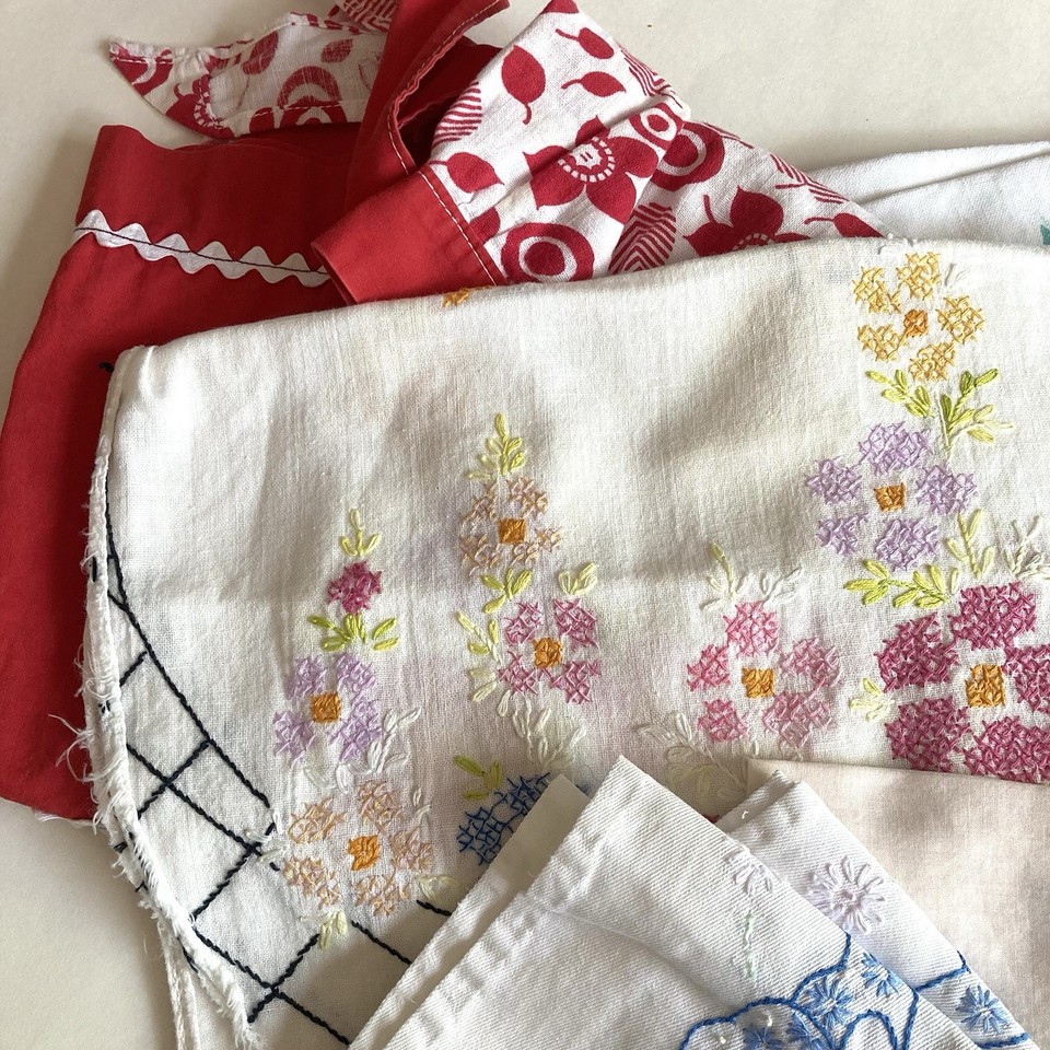 Vintage Mixed Linens Lot, Cutter Embroidered Crochet Cotton Runners ...