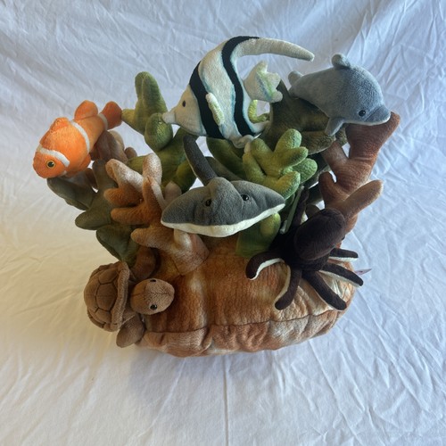 FAO SCHWARZ Coral Reef Plush w/ Clown Fish Dolphin Turtle Aquarium ...