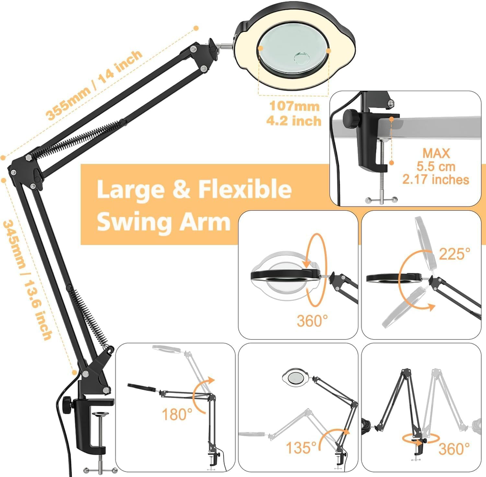Magnifying Glass with Light and Clamp, 15X 10X Desk Magnifying Lamp, 84 ...
