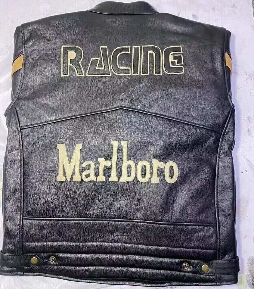 Men Marlboro Leather Jacket Motorcycle Racing Blake Black Vintage ...