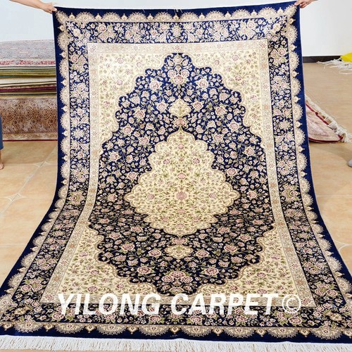 5x8ft Great Silk Area Rugs Blue Hand Knotted Carpets Medallion Handmade ...