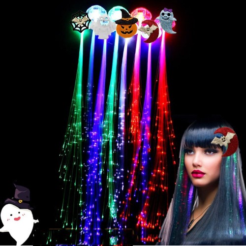 LED HAIR LIGHT UP FLASH CLIP ON BRAID COSTUME HAIR Halloween CHRISTMAS ...