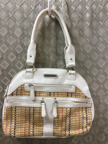 Dome Hobo Handbag Purse Woven White many pockets travel Stone Mountain ...