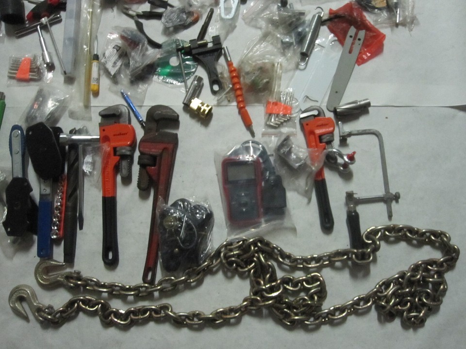 Huge Lot Tools Hardware Assorted Kit Set Monkey Wrenches Sockets Chain ...