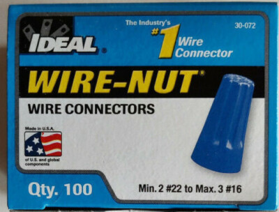 100x IDEAL® WIRE-NUT CONNECTORS BLUE MIN 2 #22 MAX 3 #16 300V MAX NIB ...