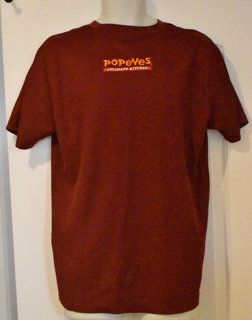 Popeyes Work Shirt Mens Medium Maroon Red Short Sleeve Employee Uniform ...