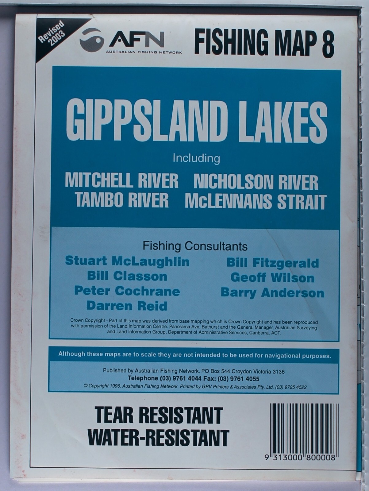 Gippsland Lakes AFN Fishing Map 8 by Bill Classon Folded Sheet Map for ...