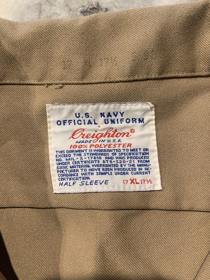 Creighton US Navy Official Uniform Khaki Half Sleeve XL Mens 17 17.5 | eBay
