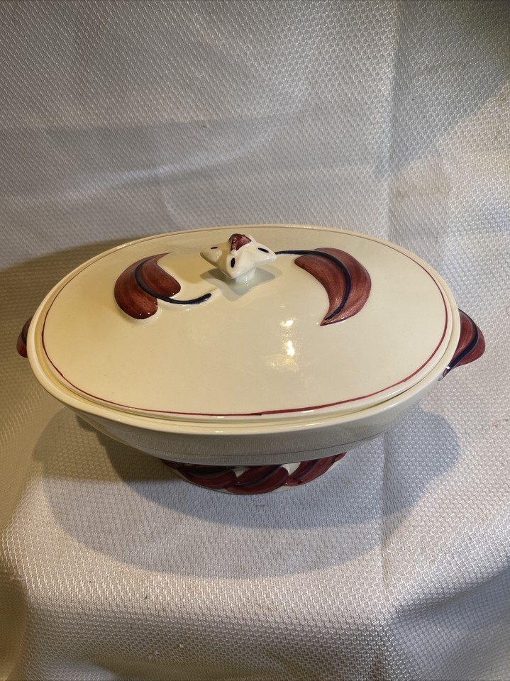 Authentic Vernonware Covered Casserole Dish Bowl & Lid Burgundy & Blue ...