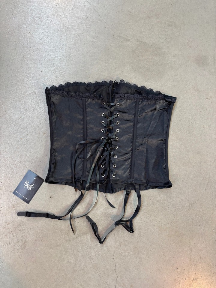 Elegant Gothic Black Satin Corset Top XL with Lace and Garters for ...