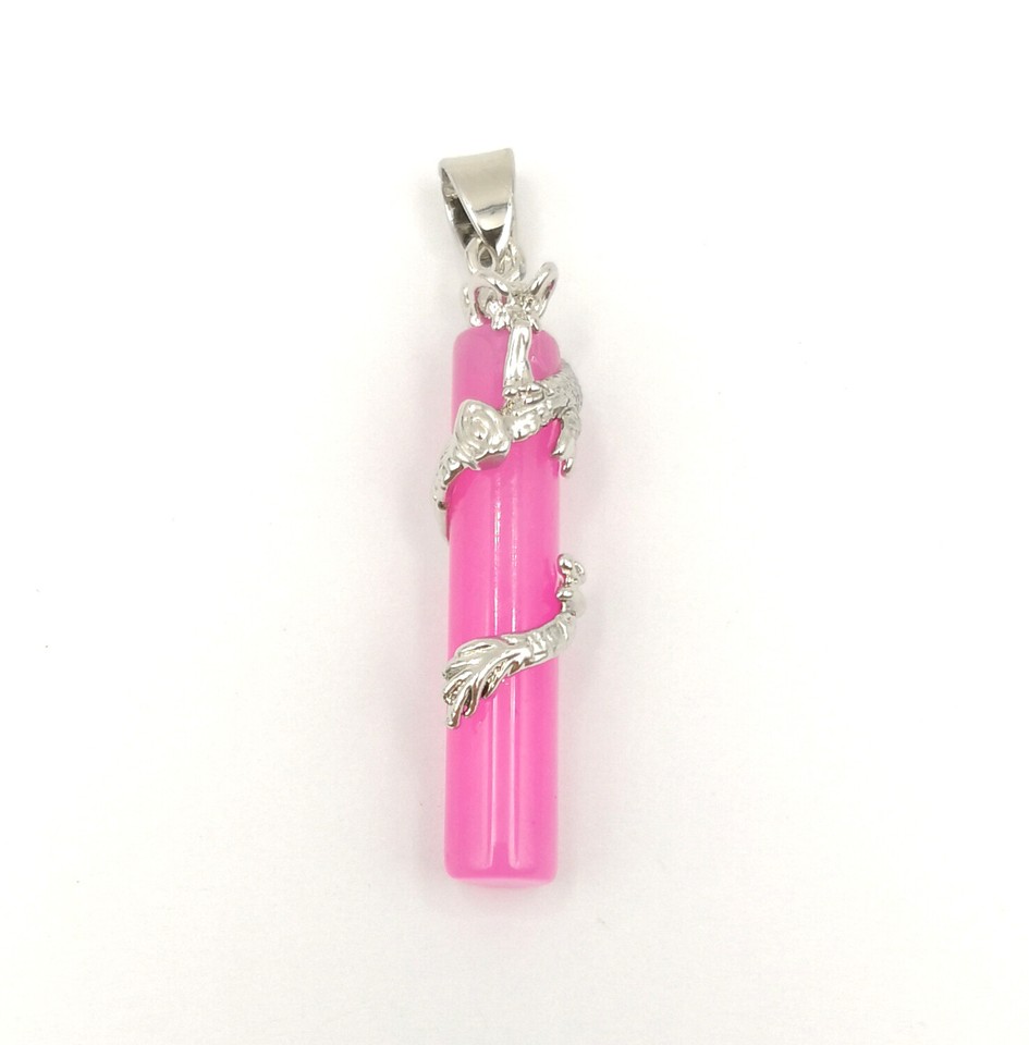 Multicolor Green Purple Jade Agate Dragon Pillar Column 18KGP Pendant ...