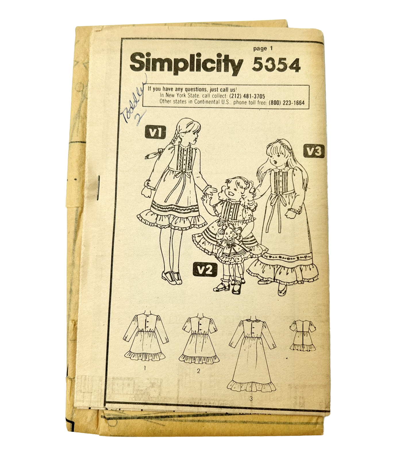 Vintage 80s UNCUT Sewing Pattern Size 2T Simplicity # 5354 Dress & Doll ...