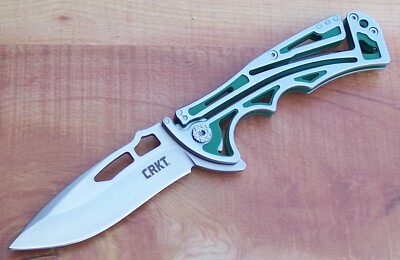 CRKT 5241 NIRK TIGHE FLIPPER KNIFE GREEN SS HANDLE KLECKER BACK LOCK ...