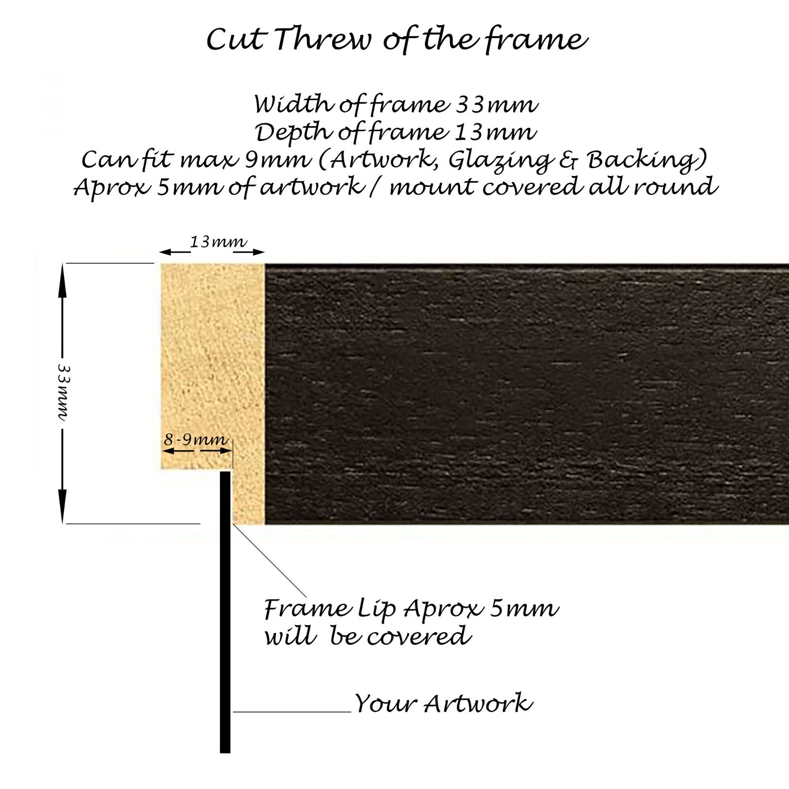 Oak Photo Picture 33mm Frame Custom Sizes Glass/ Perspex Mount / No ...