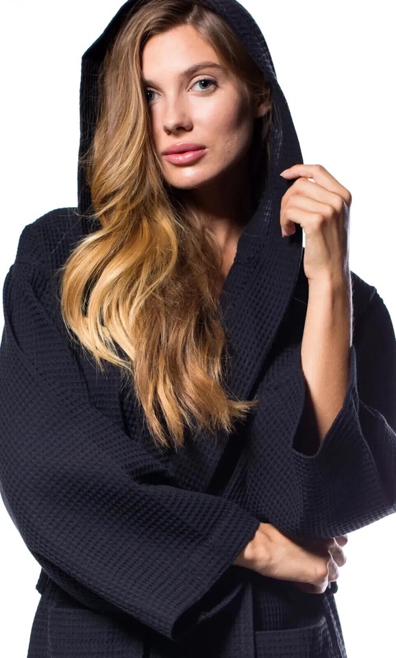 Waffle Robe Long Waffle Hooded Bathrobe Waffle Hoodie Light Spa Hooded ...