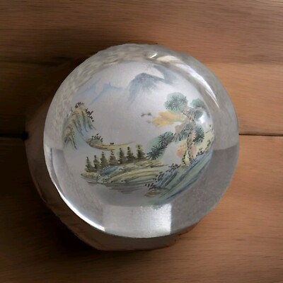 Vtg Reverse Hand-painted Japanese Paperweight Traditional Landscape ...