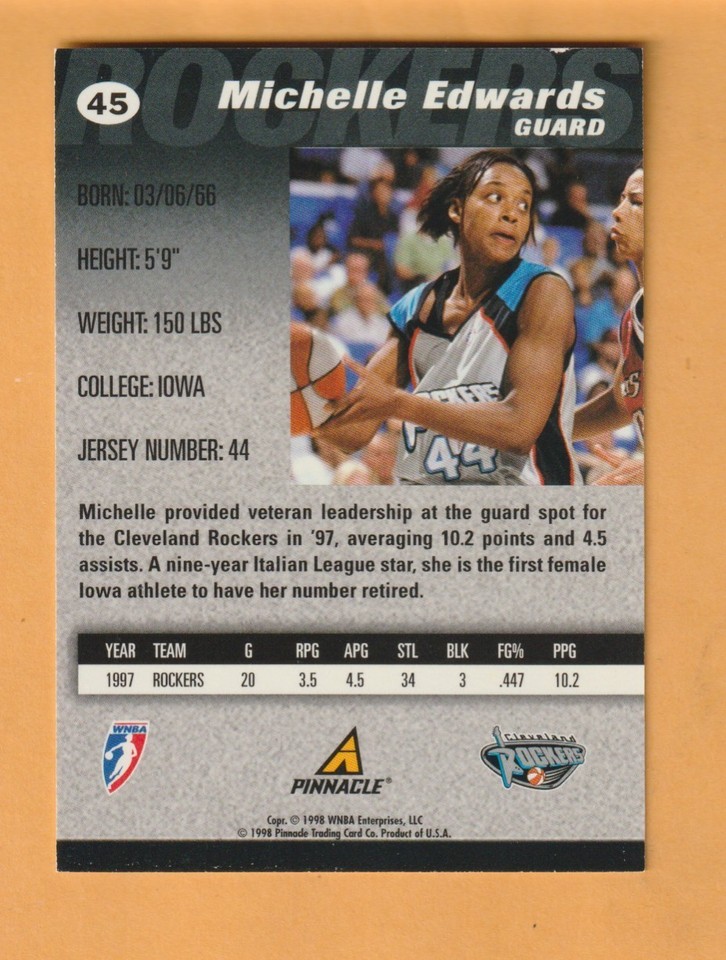 Michelle Edwards Cleveland Rockers 1998-99 Kellogg's NBA/WNBA #45 Iowa ...