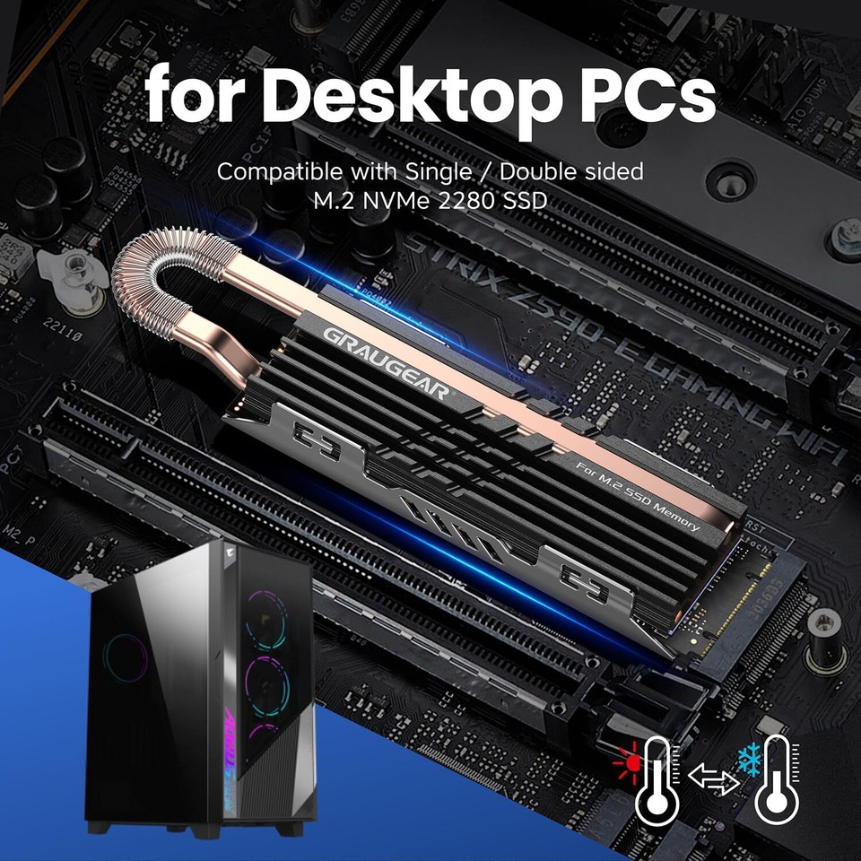 Heat Pipe Cooler for M.2 SSD Memory Extension, M.2 2280 NVMe SSD ...
