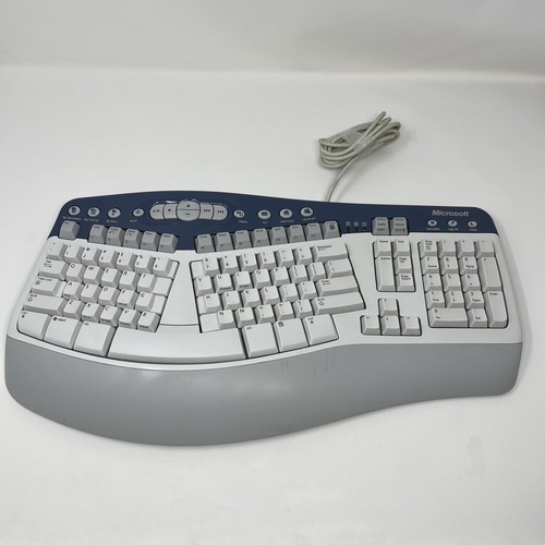 Microsoft Natural MultiMedia Keyboard 1.0A Ergonomic WHT/BLU RT9470 | eBay
