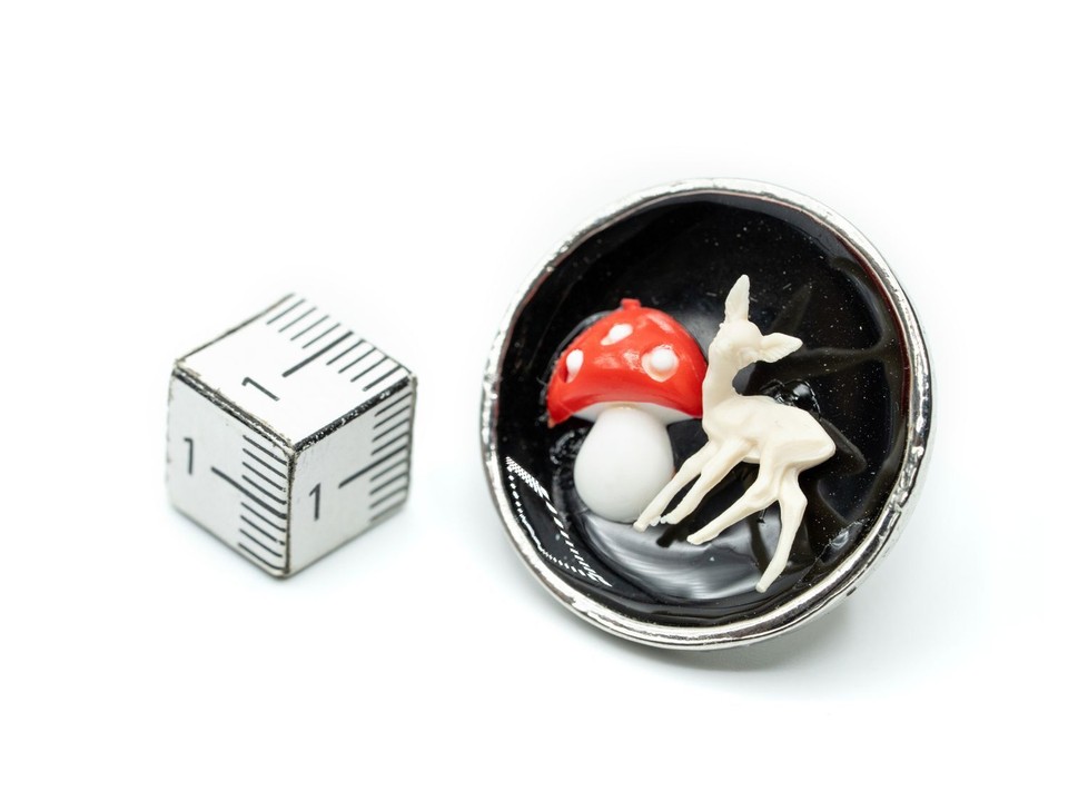 Fairytale Deer Mushroom Brooch Miniblings Pin Forest Fawn round Black ...